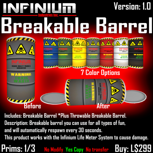 Second Life Marketplace - Infinium Breakable Barrels [v1.0] BOXED